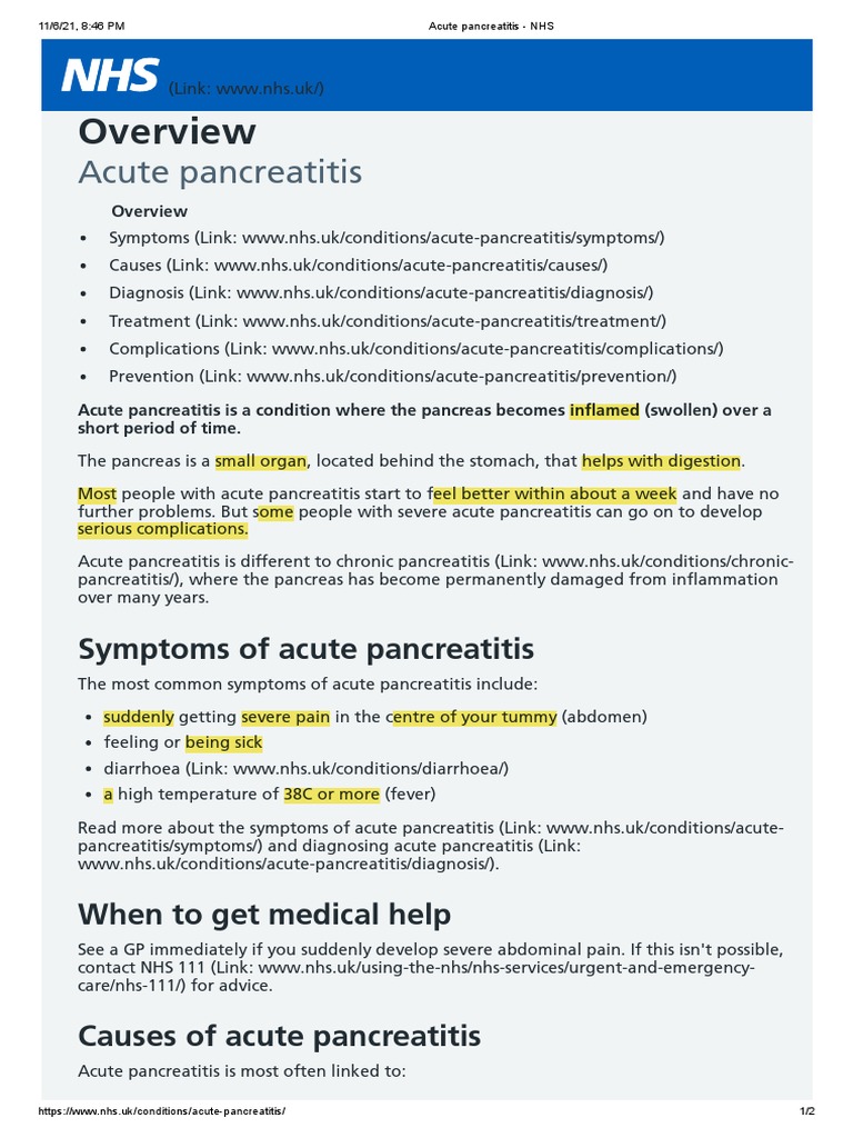 Symptoms of Acute Pancreatitis | PDF | Organ (Anatomy) | Symptoms And Signs