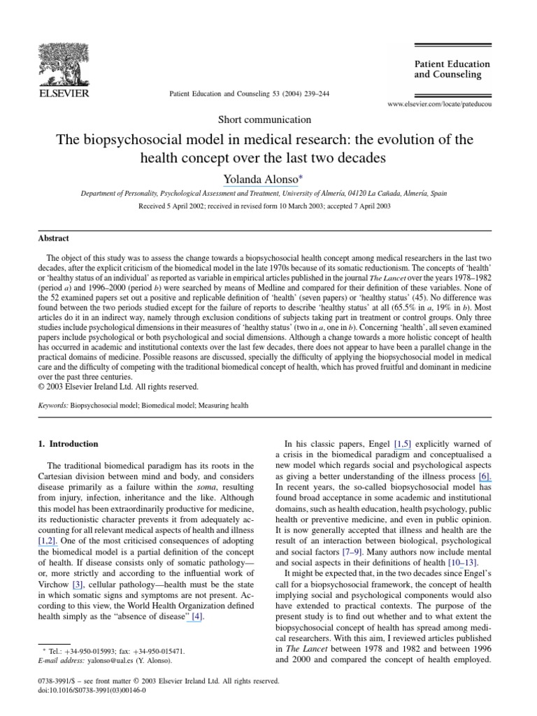 The Biopsychosocial Model in Medical Research | PDF | Psychology ...