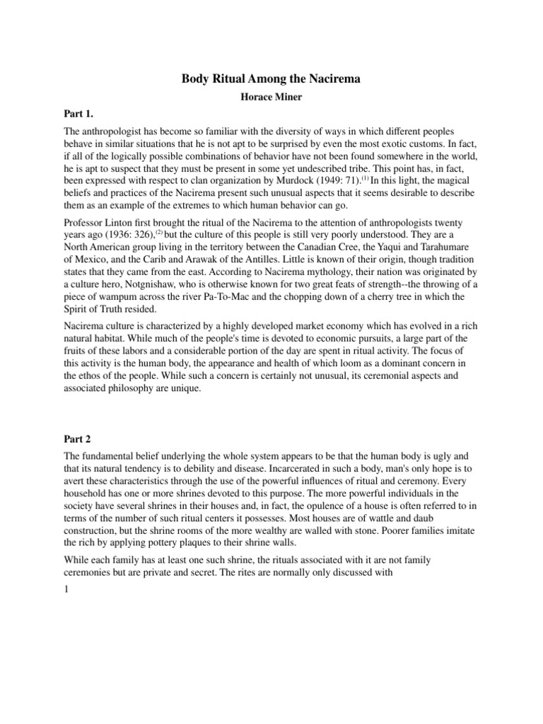 Body Ritual of The Nacirema Reading and Discussion | PDF | Rituals