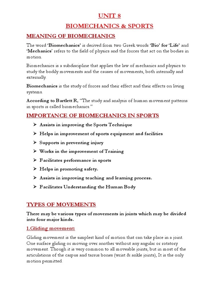 Unit 8 Biomechanics & Sports | PDF | Anatomical Terms Of Motion | Mechanics