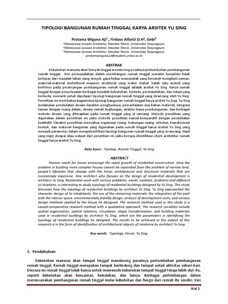 Artikel - Tipologi Bangunan Rumah Tinggal Karya Arsitek Yu Sing | PDF