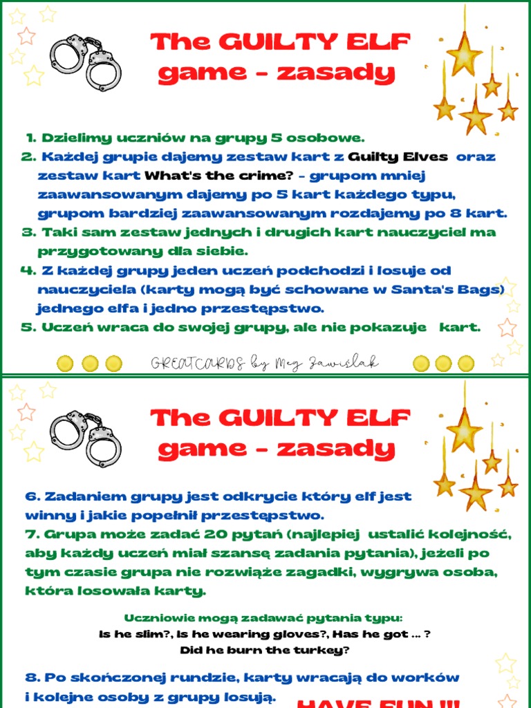 The GUILTY ELF Game - Zasady | PDF