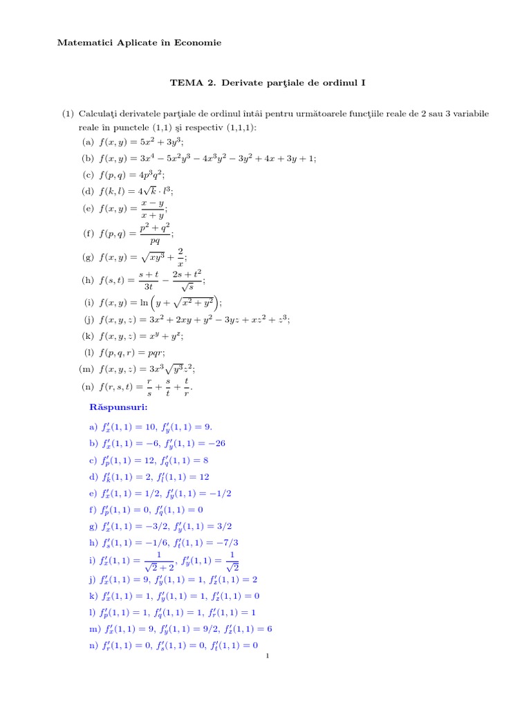 TEMA 2 Derivate Partiale de Ordinul 1 | PDF