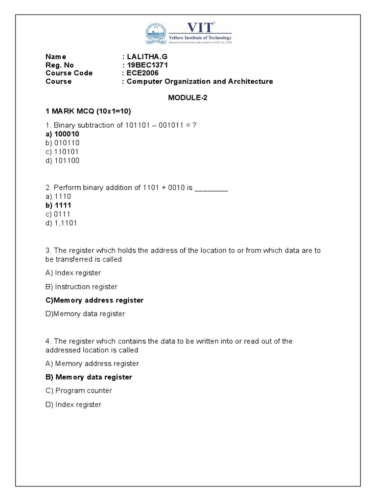 A Detailed Examination of Binary Subtraction and Addition Problems ...