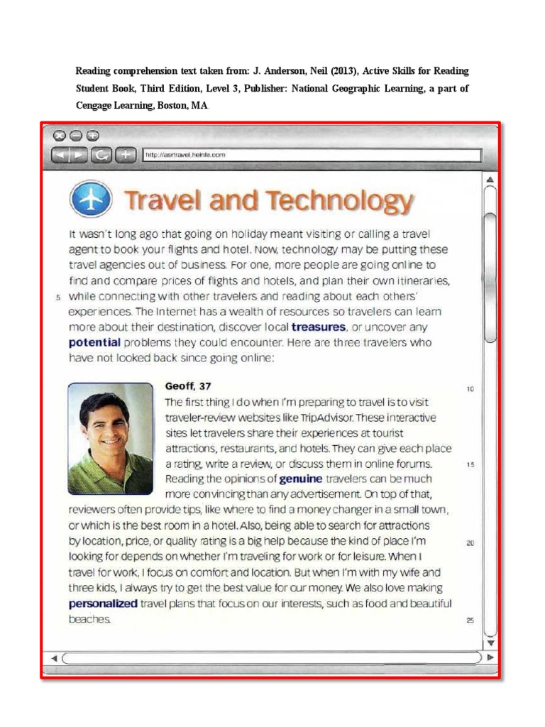 Third Term Reading Comprehension Text - Travel and Technology - Level Three | PDF