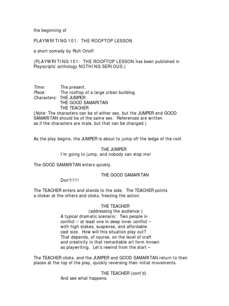 Playwriting 101: The Rooftop Lesson: Time: Place: Characters: THE ...