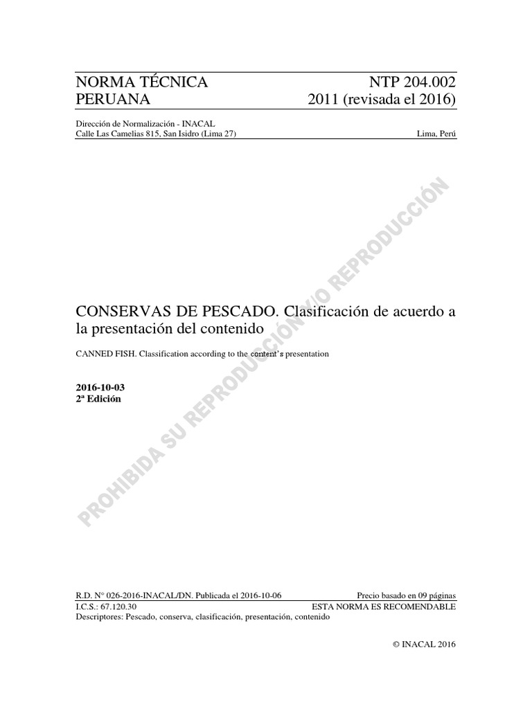 NTP 204.002 | PDF | Caldo | Perú