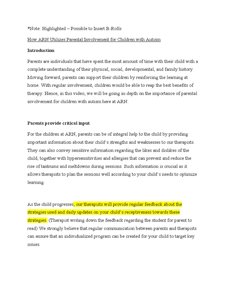 How ARN Utilizes Parental Involvement For Children With Autism | PDF ...
