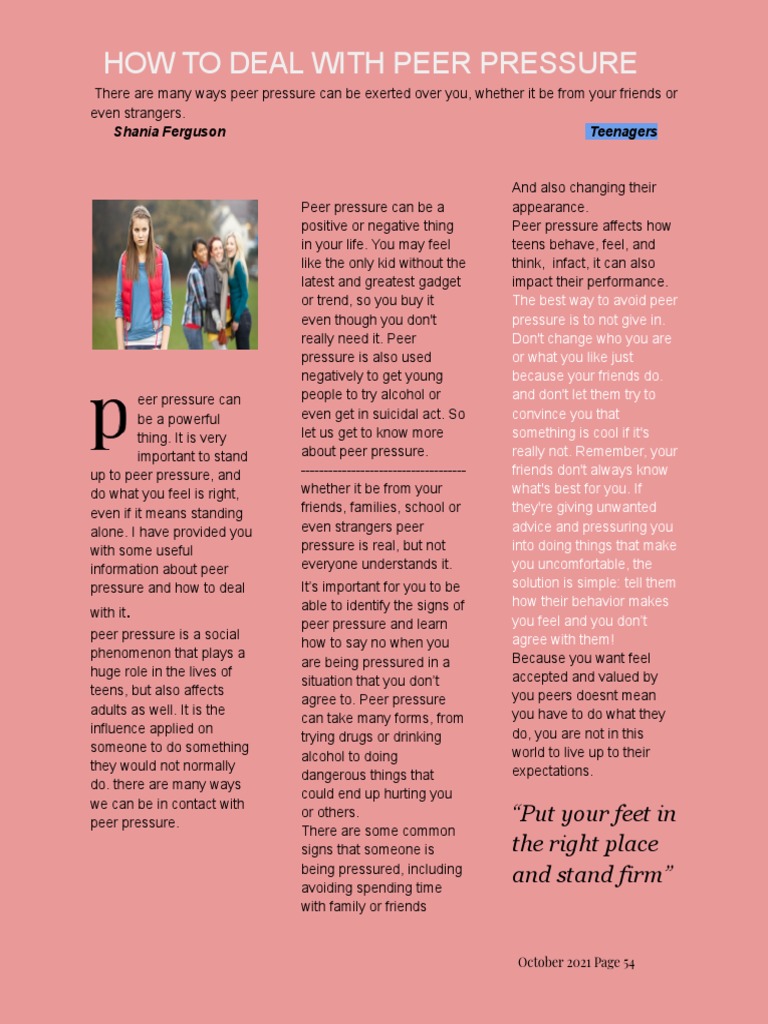 How To Deal With Peer Pressure: "Put Your Feet in The Right Place and ...