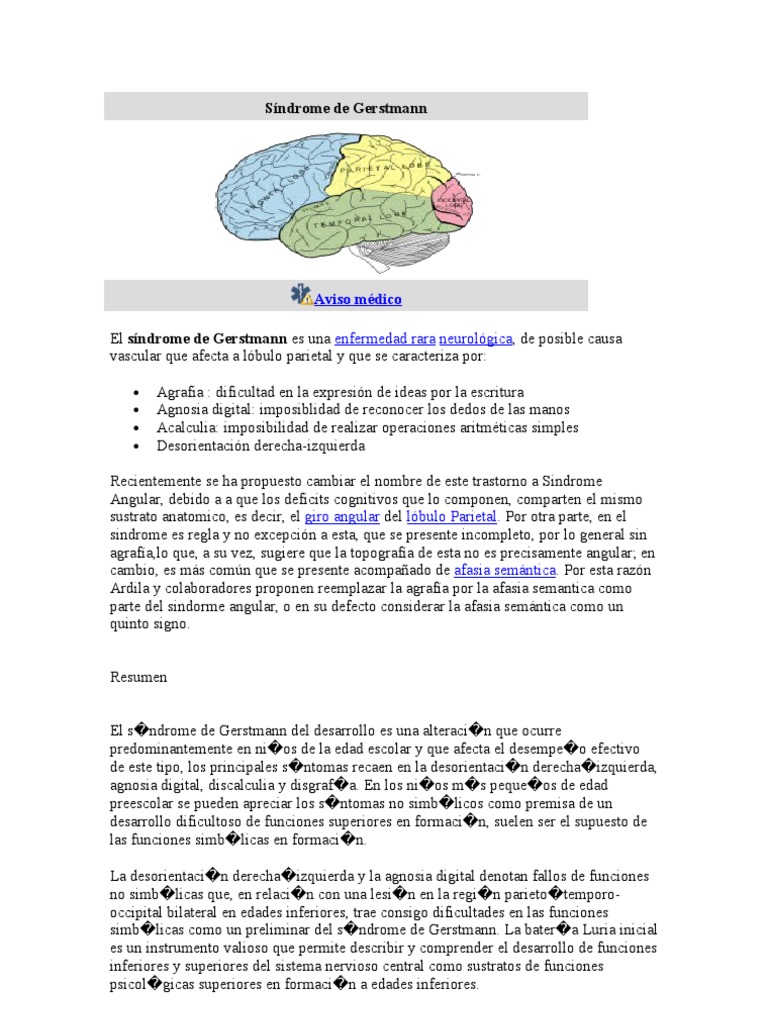 Síndrome de Gerstmann: síntomas y causas | PDF | Trastornos mentales y ...