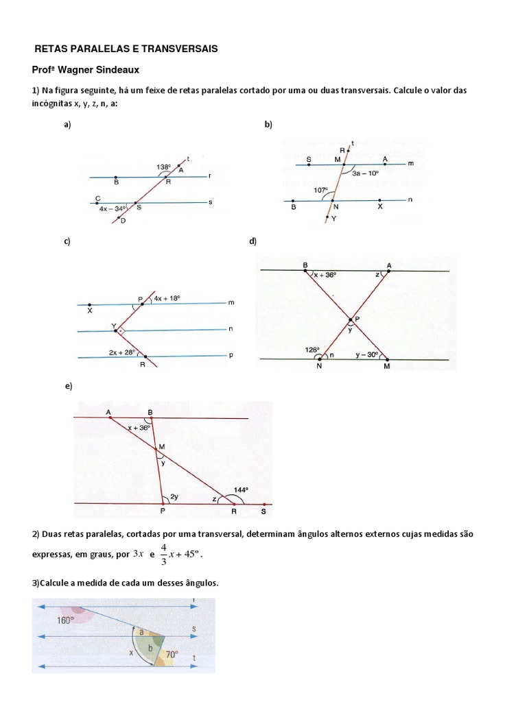 Retas Paralelas e Transversais 8 Ano | PDF