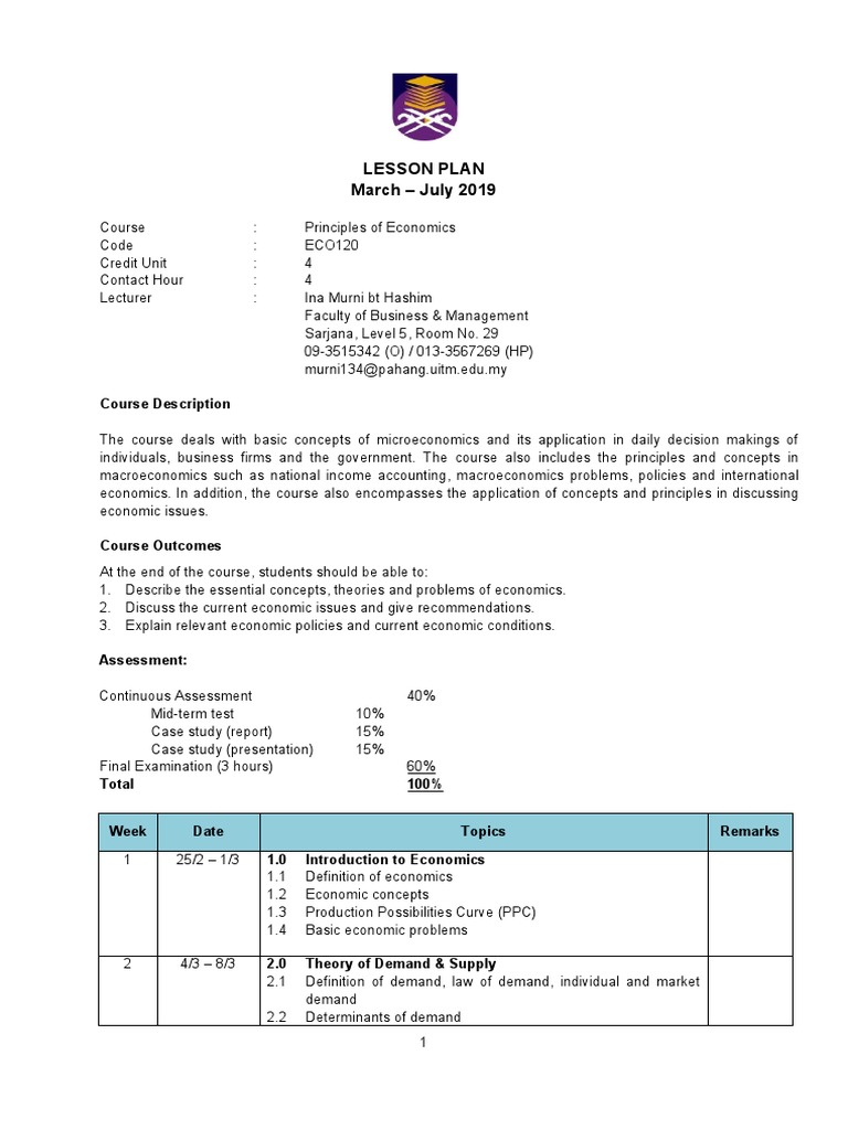 Economics Course Lesson Plan 2019 | PDF | Supply (Economics ...