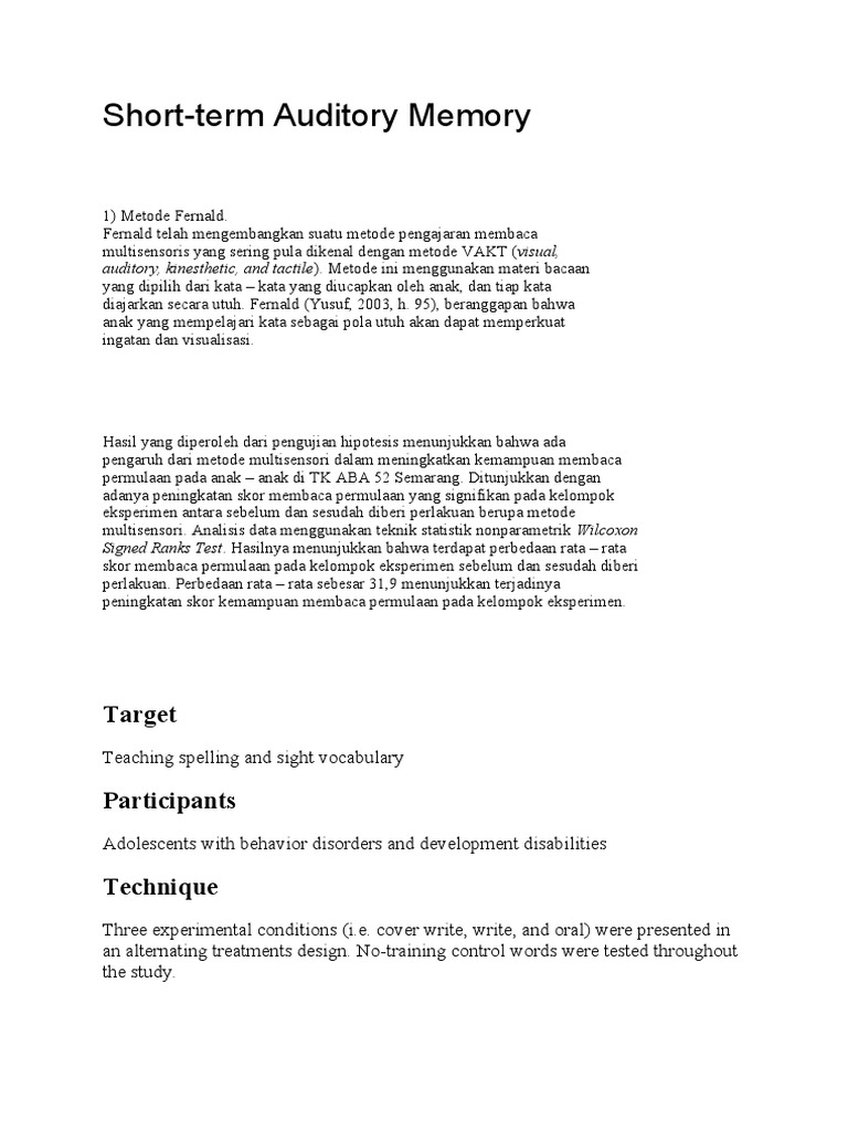 Short-Term Auditory Memory: Target | PDF | Cognition | Behaviorism