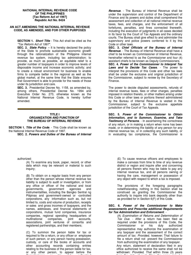 National Internal Revenue Code | PDF | Internal Revenue Service | Taxes