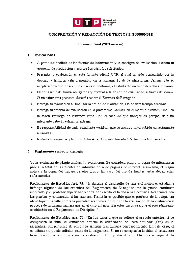 Examen Final (Formato Oficial Utp) - 1 | PDF | Educación sexual ...
