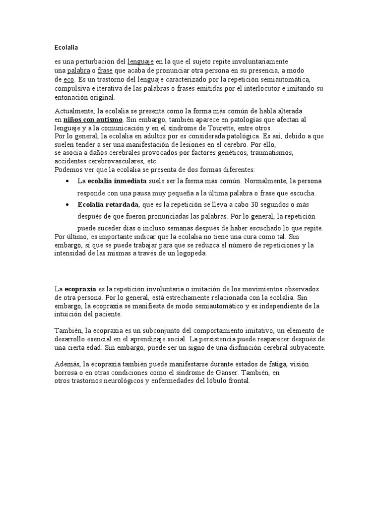 Ecolalia y Ecopraxia | PDF