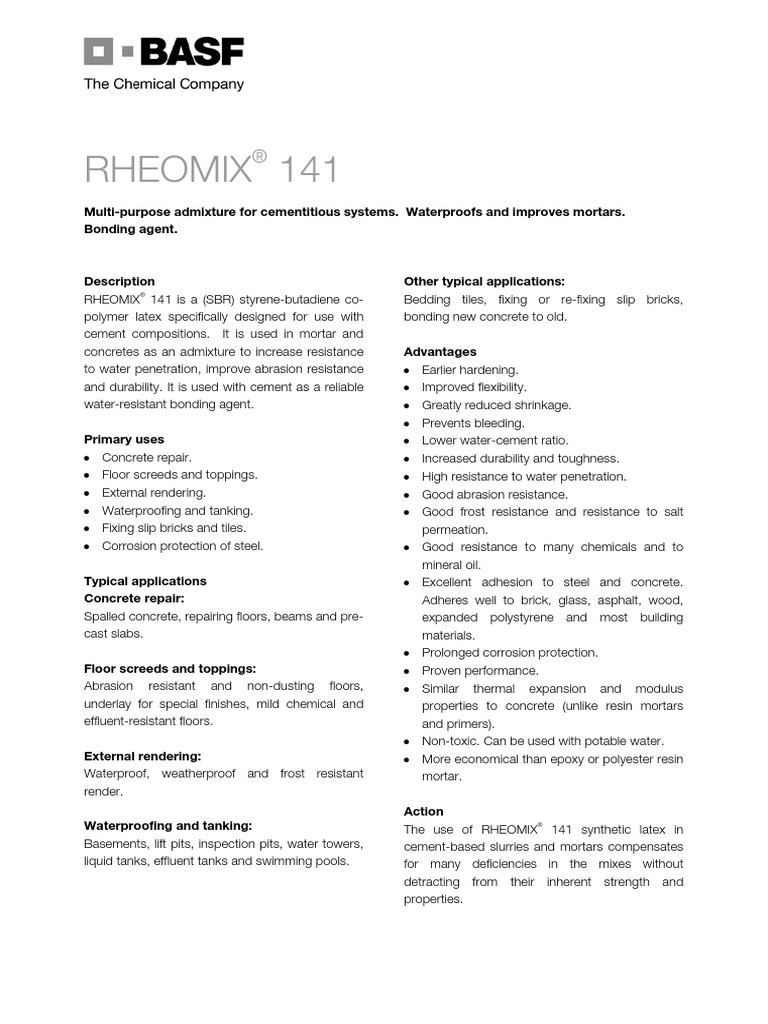 Rheomix 141 | PDF | Concrete | Cement