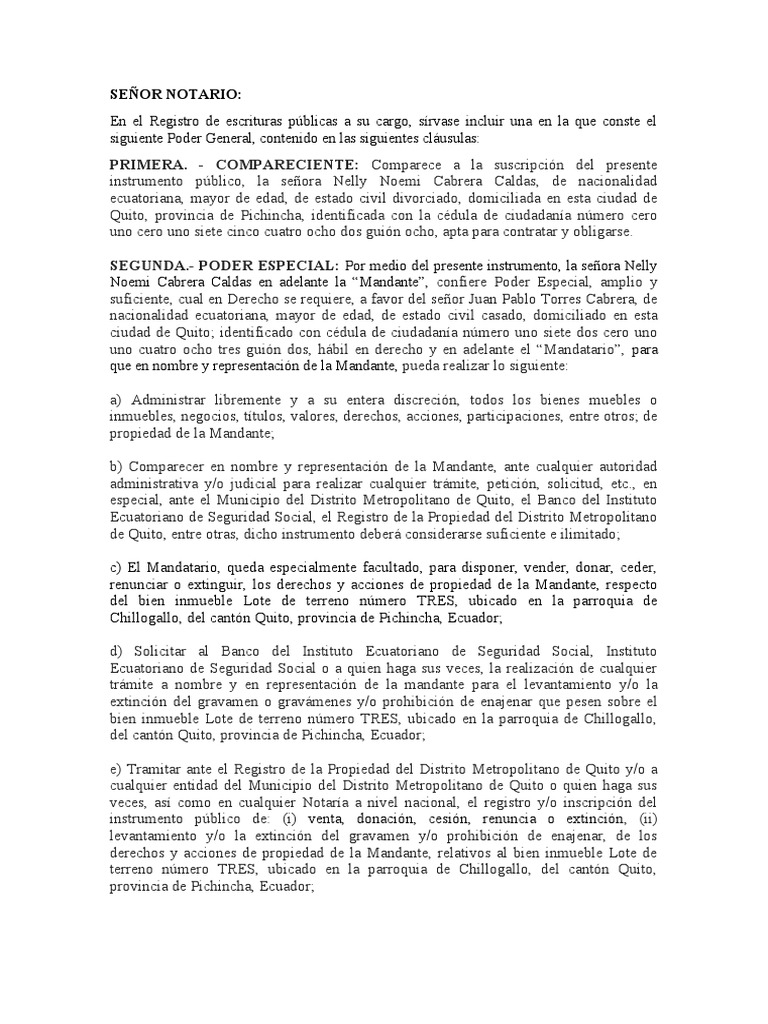 Minuta Poder Especial Final | PDF | Ecuador | Hipoteca Comercial