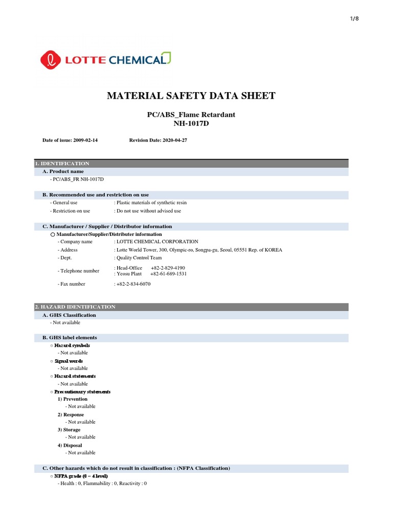 MSDS Pc-Abs | PDF | Dangerous Goods | Toxicity