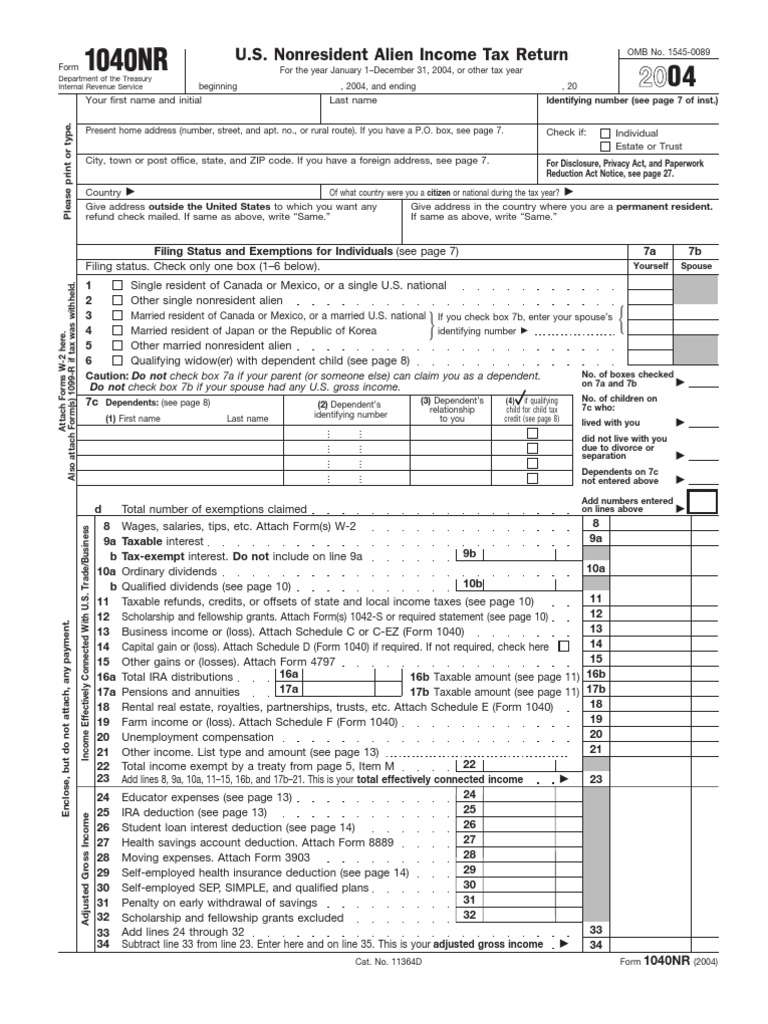 US Internal Revenue Service: f1040nr - 2004 | PDF | Irs Tax Forms ...
