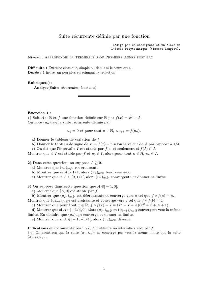 Suite Recurrente Exercice Corr (Bac) | PDF | Limite (mathématiques ...