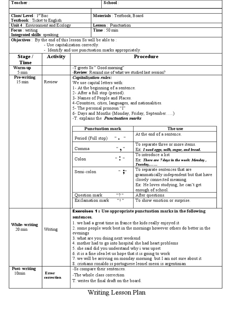6 Lesson Plan - Learning To Learn Punctuation | PDF | Punctuation ...