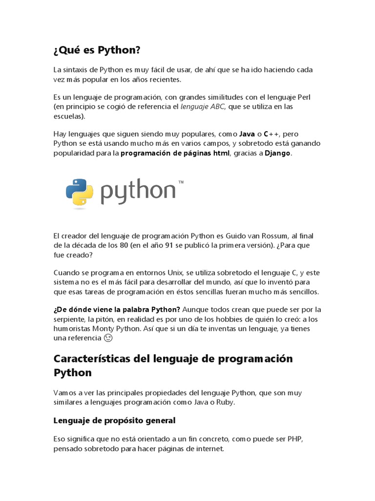 Qué Es Python Pdf Python Lenguaje De Programación Lenguaje De Programación