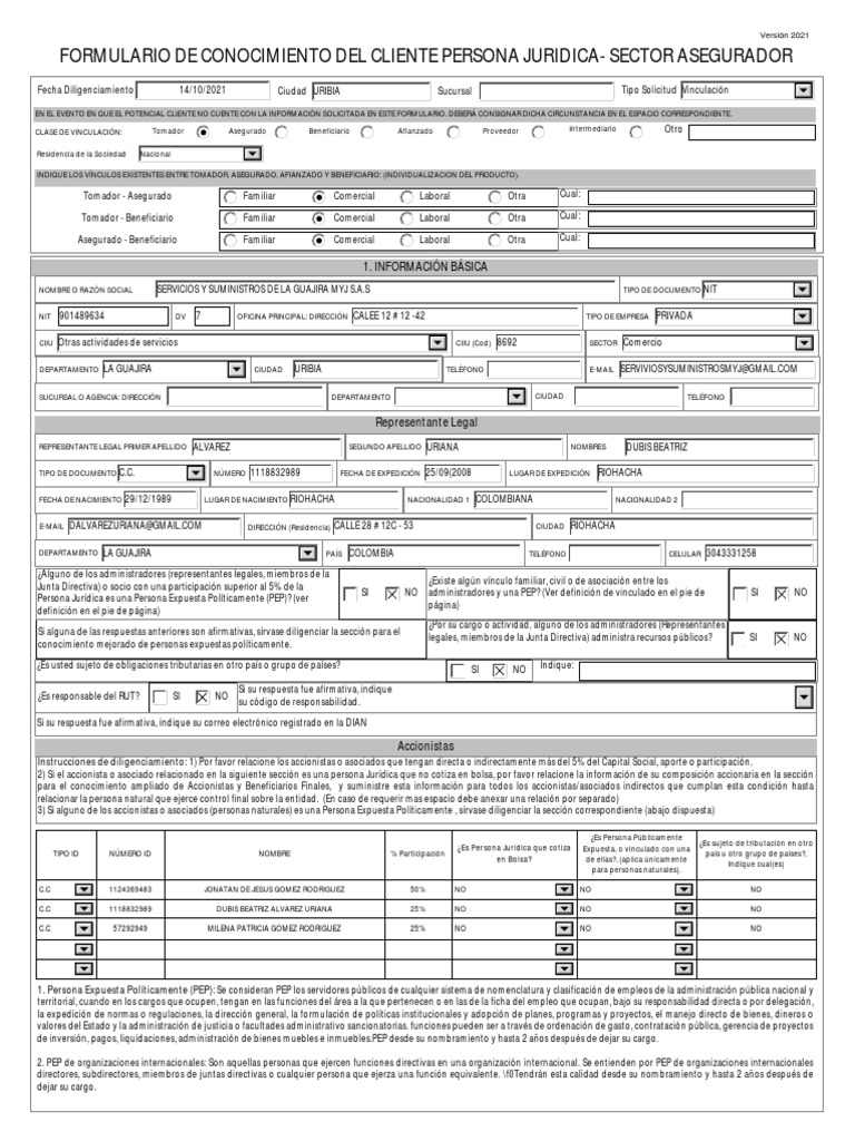 Formulario de Conocimiento PJ 2021. | PDF | Seguro | Reaseguro
