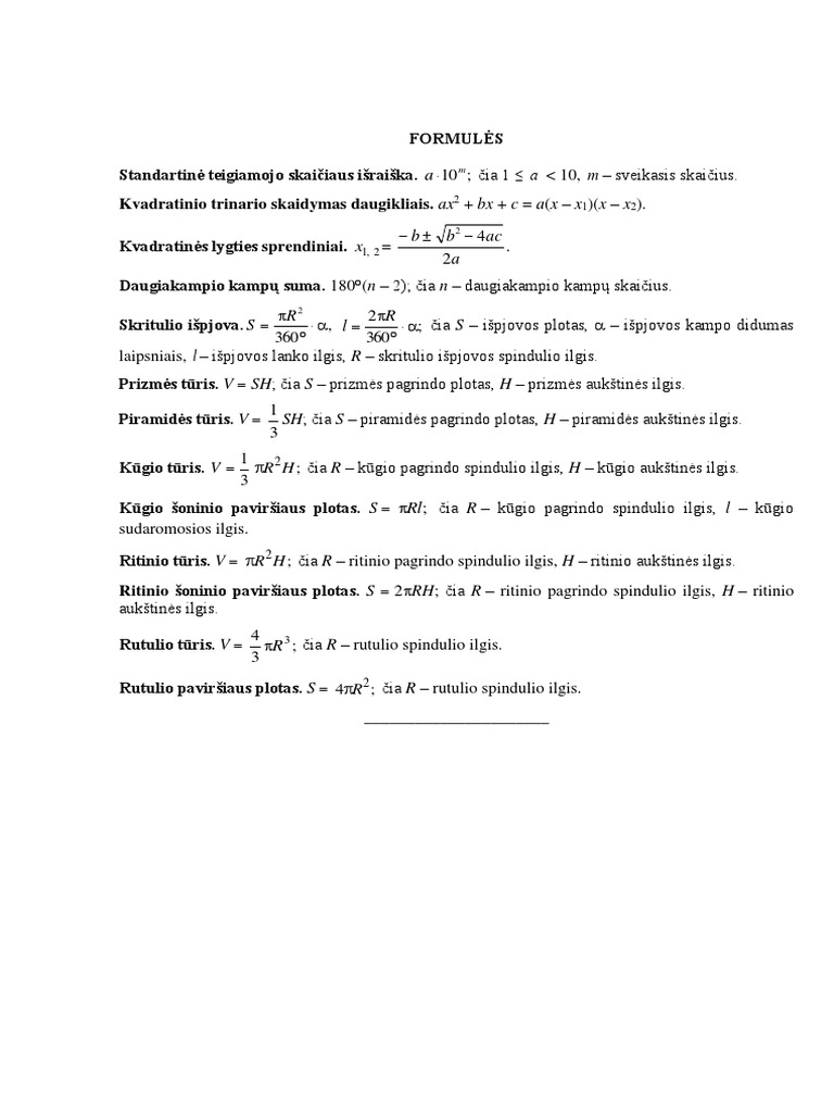 Matematikos Formules Pupp | PDF