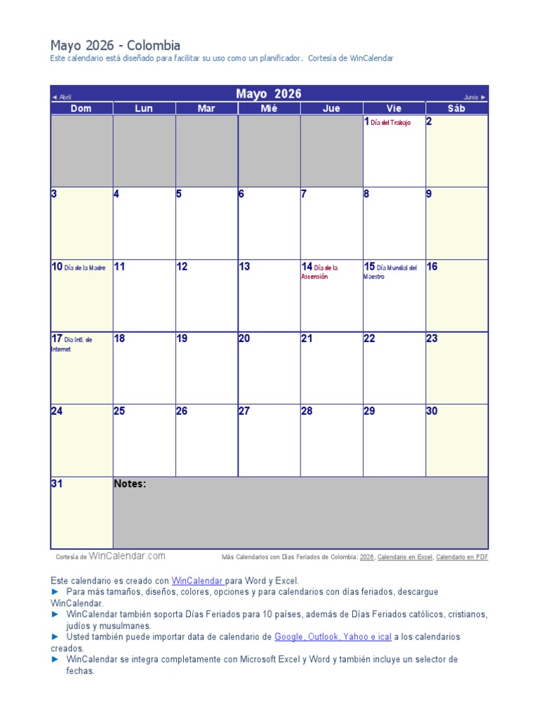 Calendario Mayo 2026 | PDF