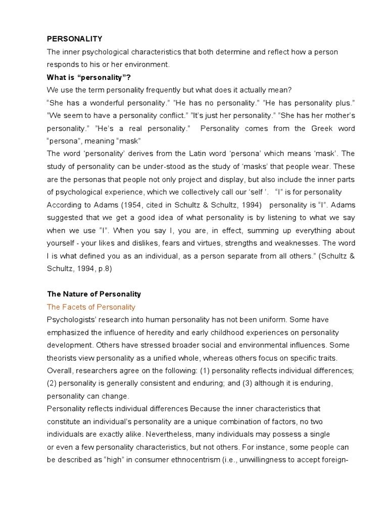 Personality: The Facets of Personality | PDF | Id | Personality Psychology