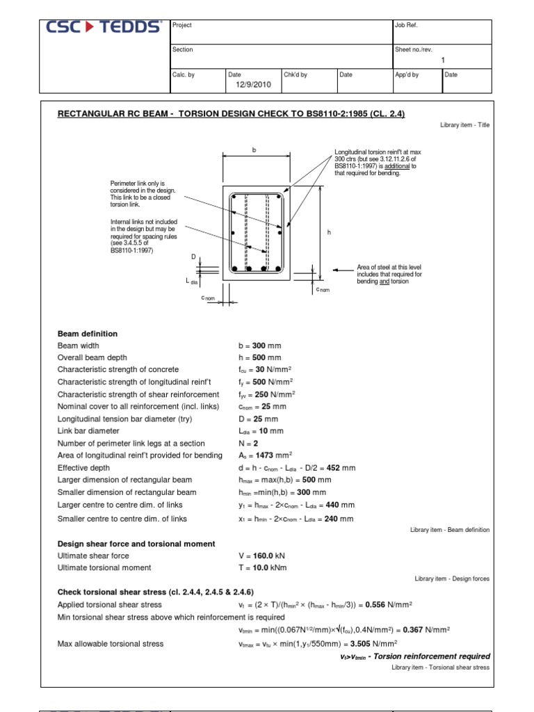 RC Beam Torsion Design (BS8110_Part2_1985) | Beam (Structure) | Bending