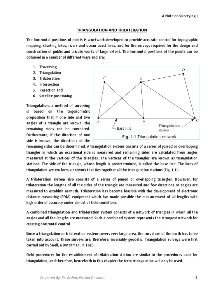 Triangulation and Trilateration in Surveying | PDF | Surveying | Triangle