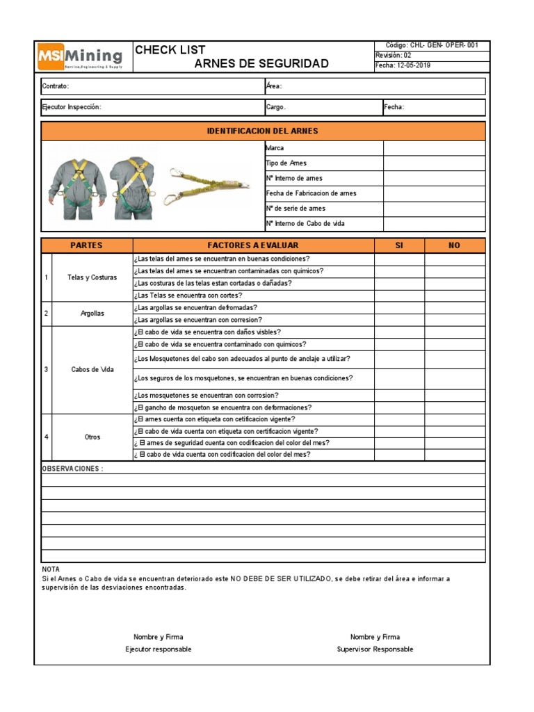 Check List Arnes de Seguridad | PDF