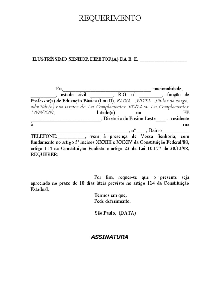 Modelo de Requerimento Padrão | PDF