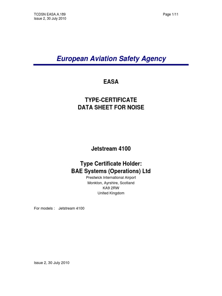 Noise EASA TCDS A.189 - BAe - Jetsteam - 4100 02 30072010 - Pag5 | PDF ...