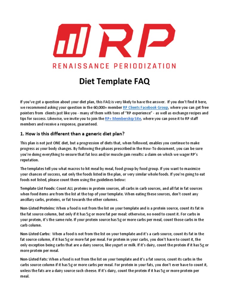 RP Diet Template FAQ 2 | PDF | Dieting | Fat