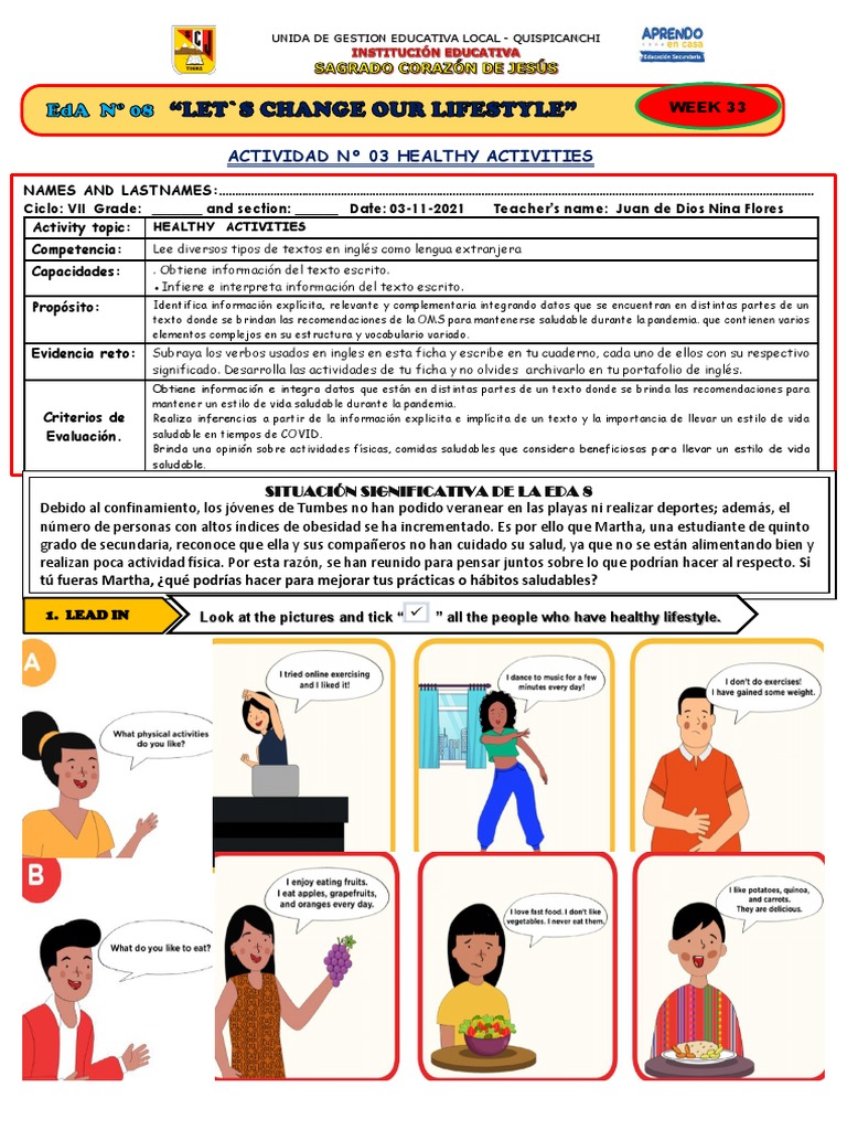 INGLES-JUAN DE DIOS - EdA 8 Actividad 03 Ciclo VII (4TO, 5TO) | PDF