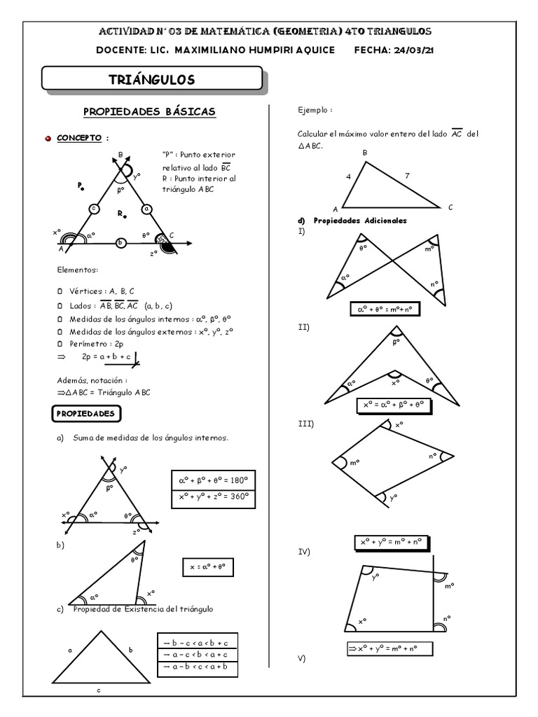 Hoja De Trabajo De Propiedades De Triángulos Los Triángulos Para