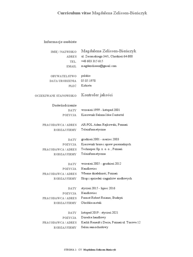 CV Magdalena Zelissen | PDF