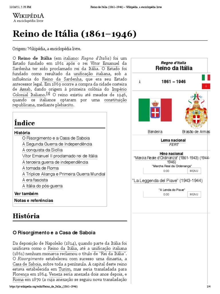 Reino de Itália (1861-1946) | PDF | Reino da Itália | Governo
