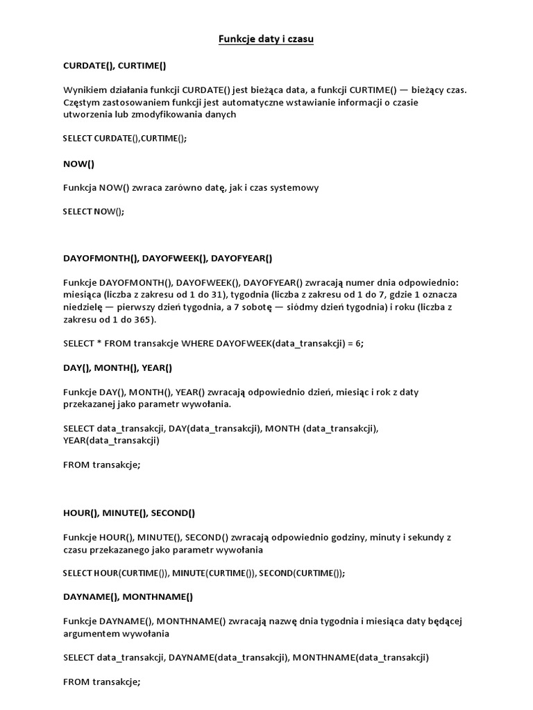 Funkcje Daty I Czasu Mysql | PDF