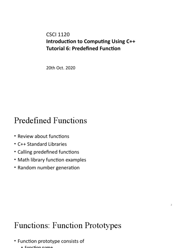 CSCI 1120: Introduction To Computing Using C++ Tutorial 6: Predefined Function | PDF ...
