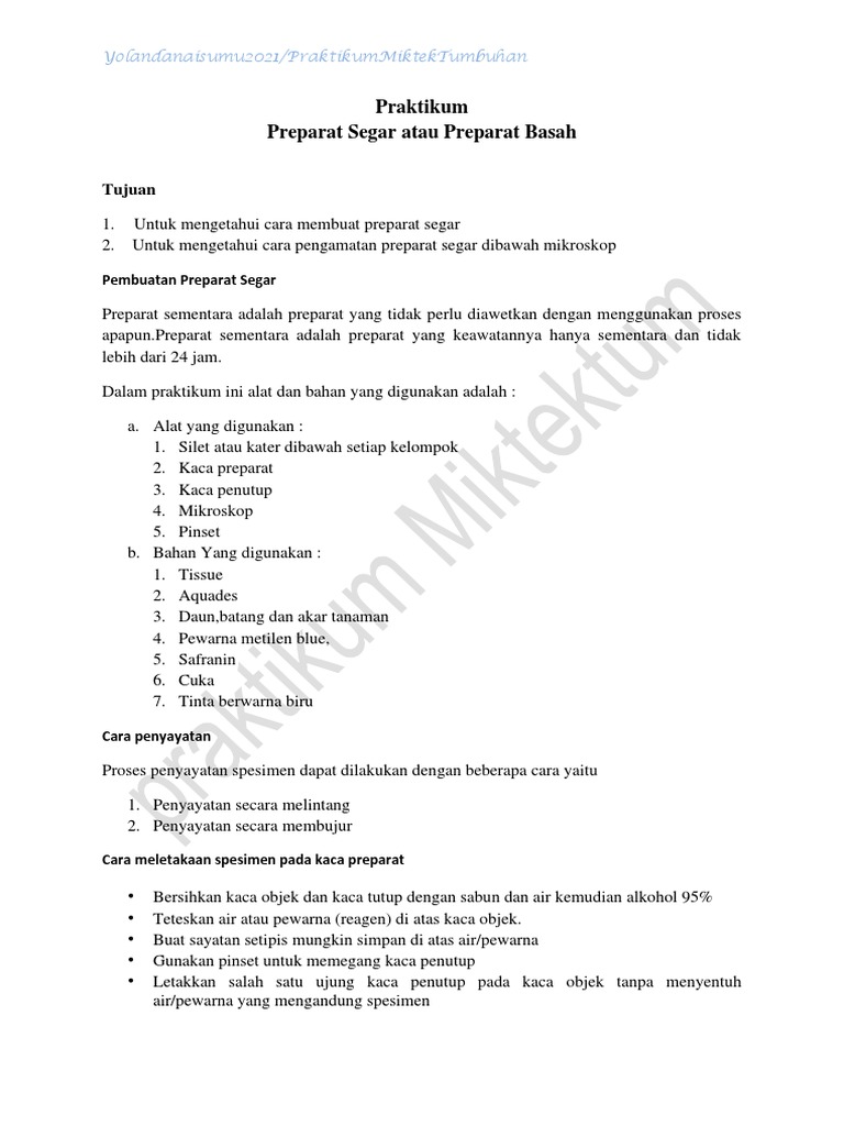 Praktikum MIktek Pembuatan Preparat Basah | PDF