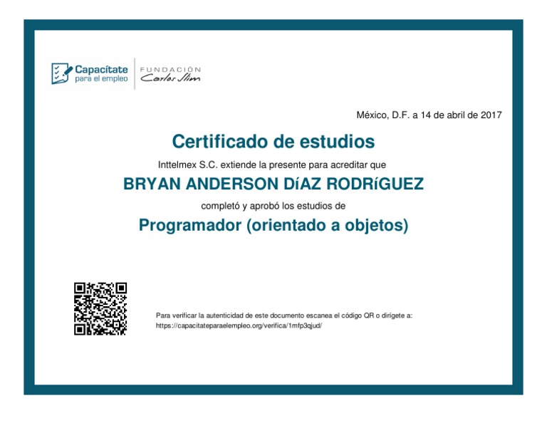 Certificado de Programador Orientado A Objetos | PDF