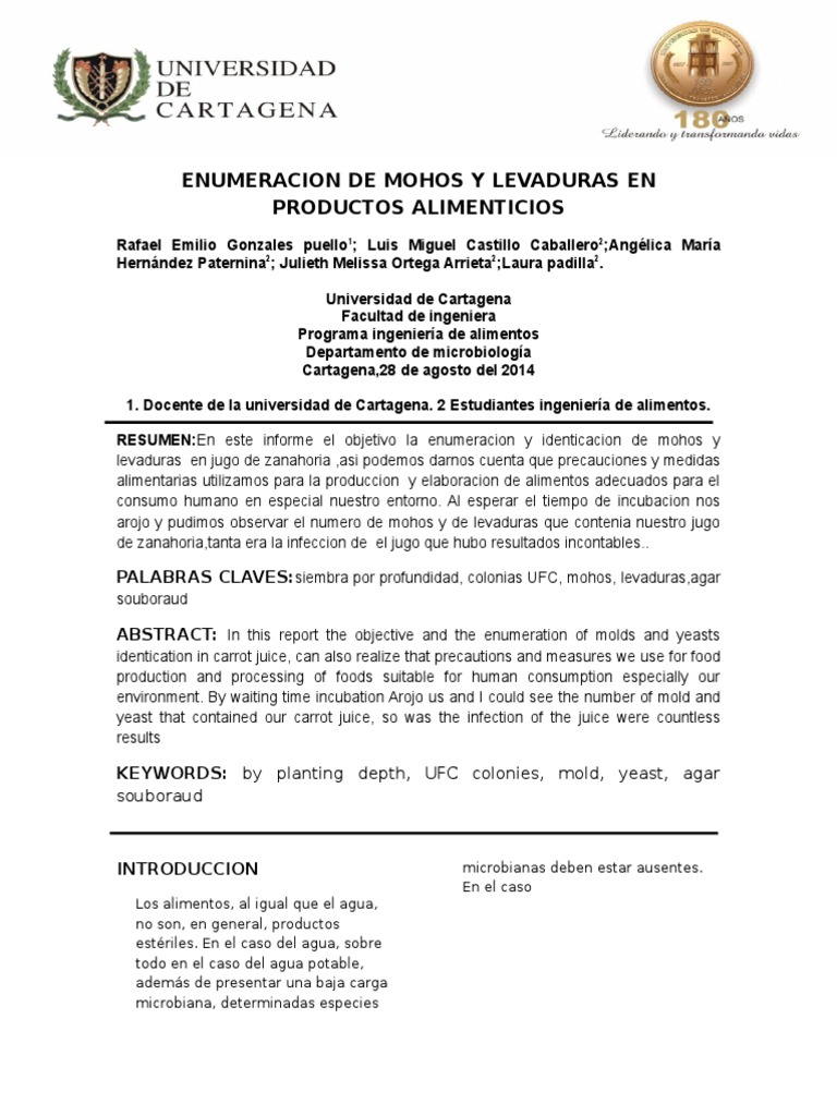 Enumeración de Mohos y Levaduras | PDF | Alimentos | Las bacterias