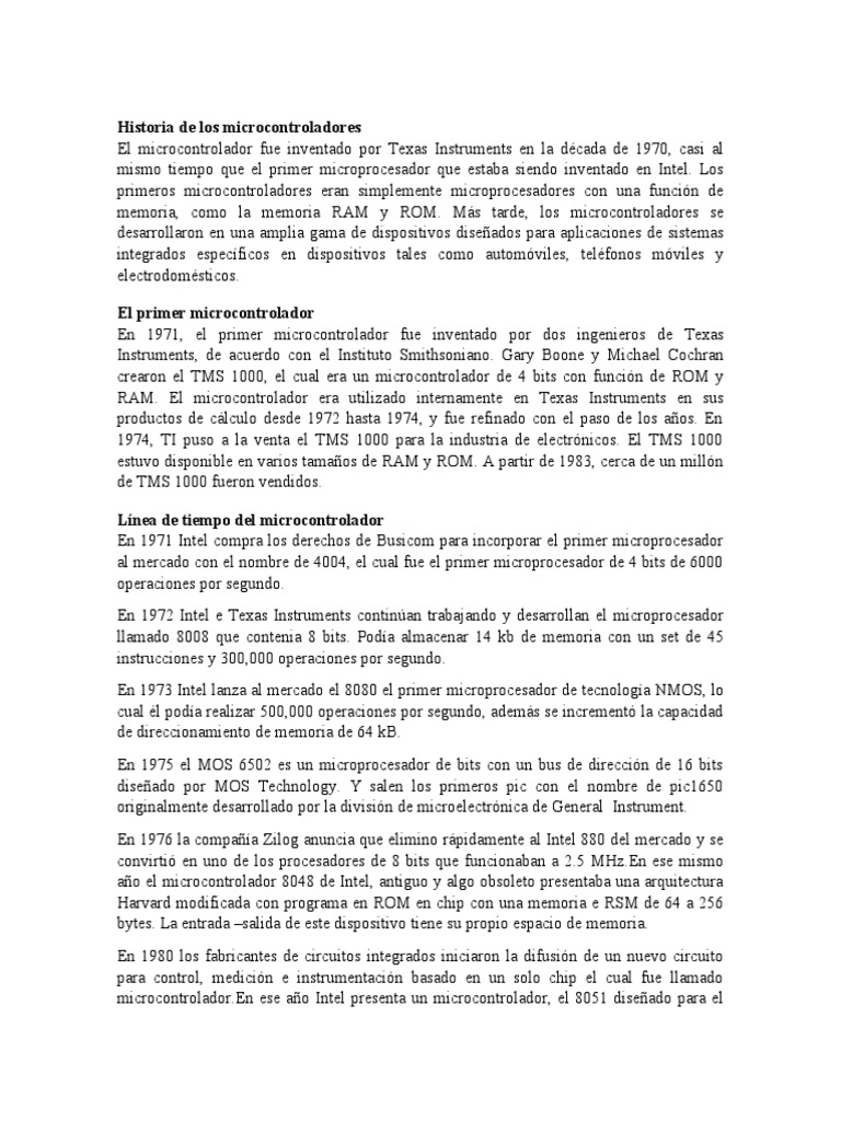Historia del primer microcontrolador | PDF | Microcontrolador ...