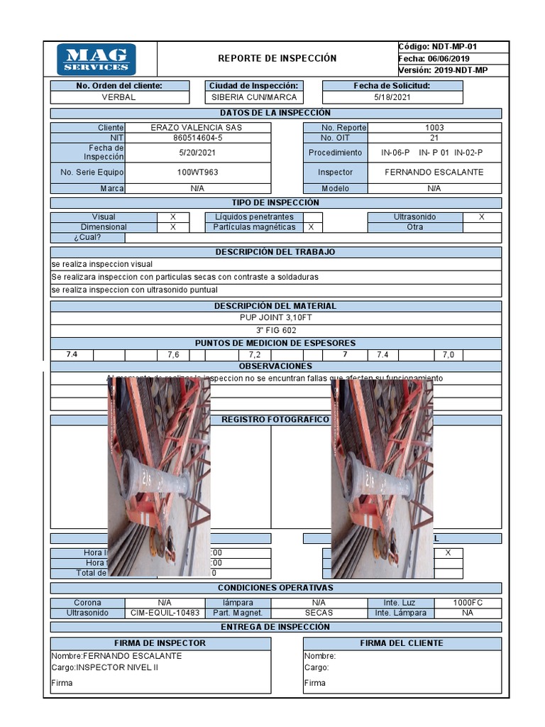 Reporte de Inspección | PDF | Ultrasonido | Sonido