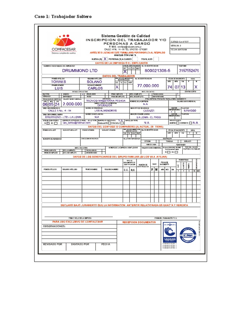 Instructivo - Formulario Comfacesar | PDF