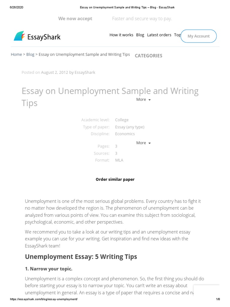 Essay On Unemployment Sample and Writing Tips - Blog - EssayShark | PDF ...